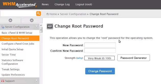 How to change the root user password via WHM - eukhost