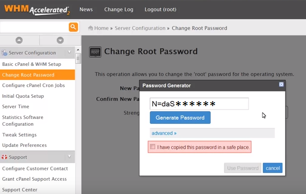 How to change the root user password via WHM - eukhost