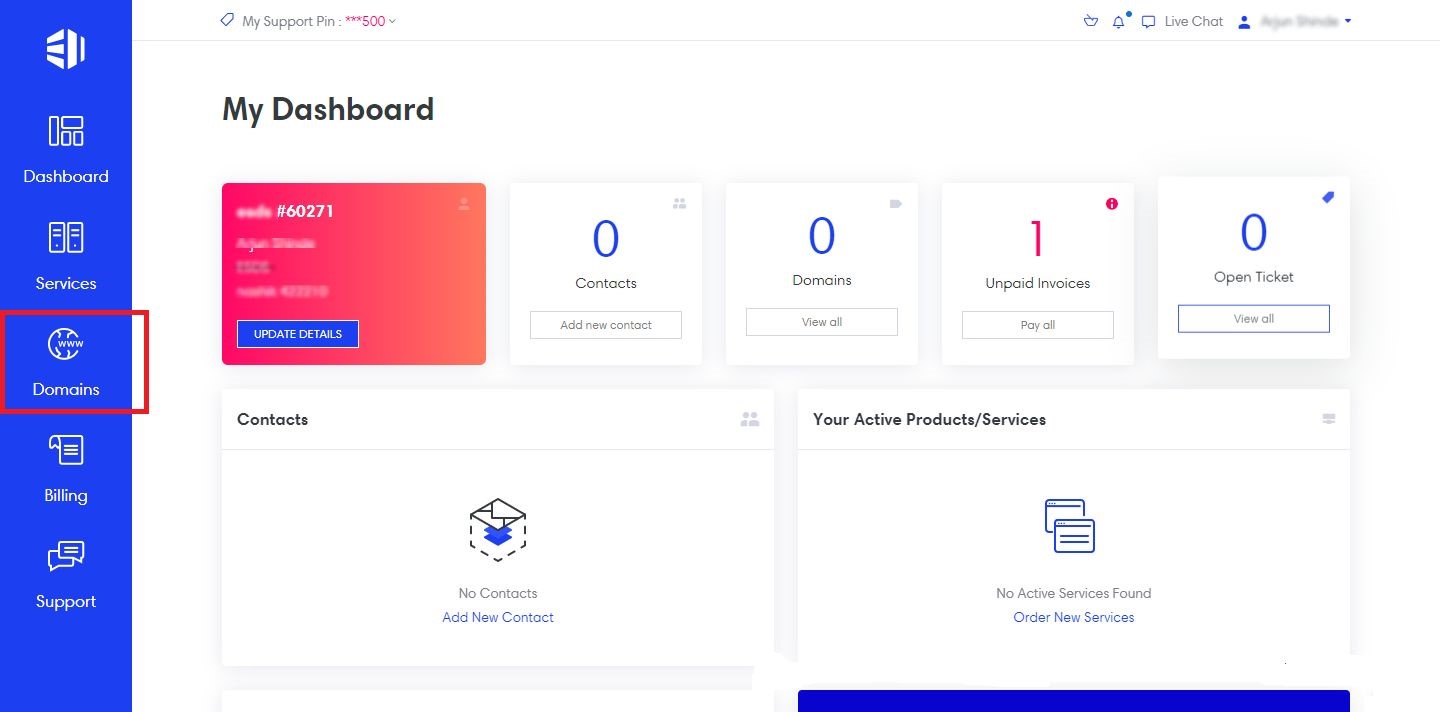 Register a domain name using the client area on eukhost