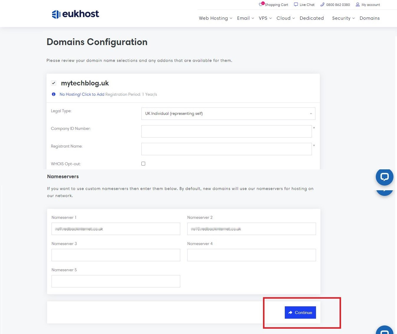 Register a domain name using the client area on eukhost
