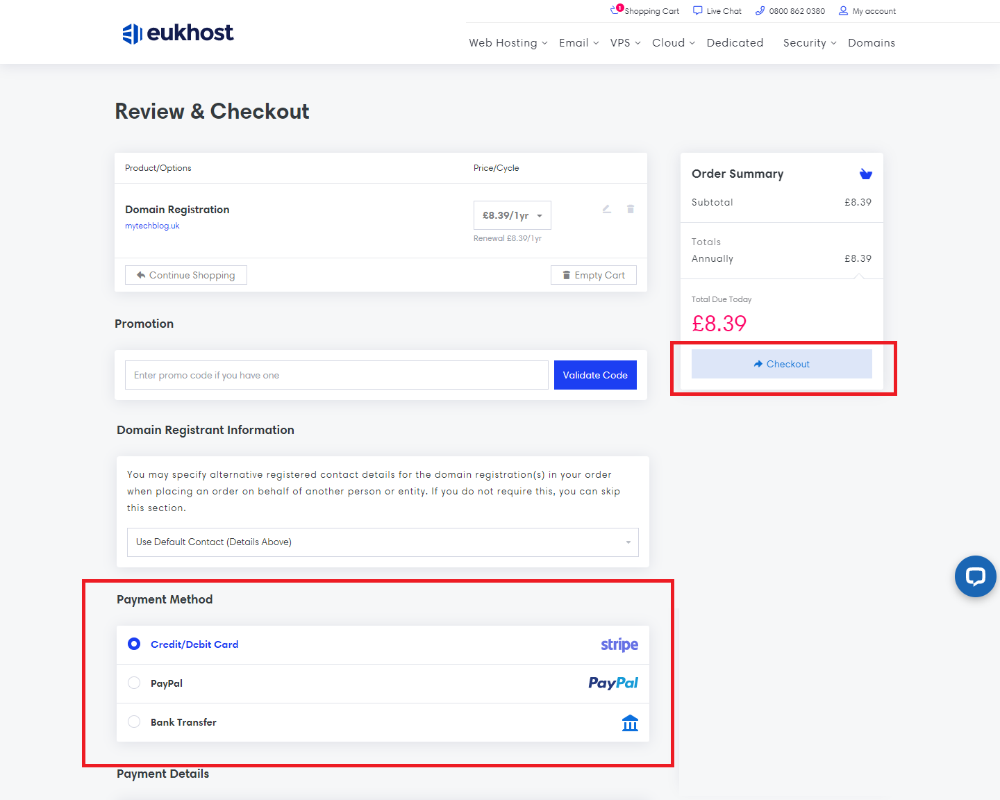 Register a domain name using the client area on eukhost
