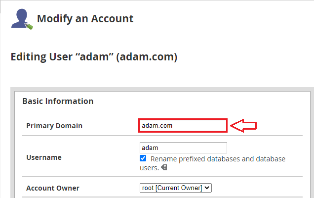 How To Change The Primary Domain Name Of CPanel In WHM