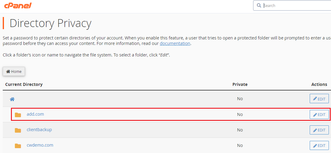 How to setup directory privacy in cPanel panel - eukhost
