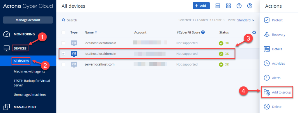 How to add devices to acronis static groups - eukhost