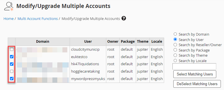 How to Modify/Upgrade Multiple Accounts using WHM - eukhost