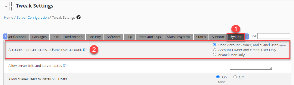 Configure the Accounts that can Access a cPanel user Account