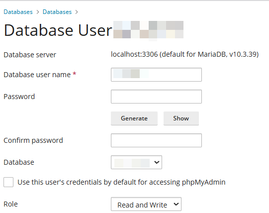 Edit Database User Permissions in Plesk Panel